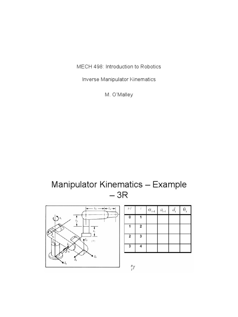Manipulator Kinematics - Example - 3R: MECH 498: Introduction To ...