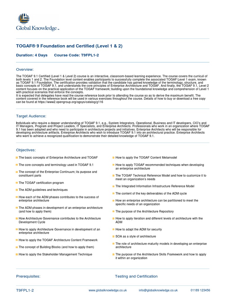 TOGAF 174 9 Foundation and Certified Level 1 Amp 2 | PDF | Architect ...