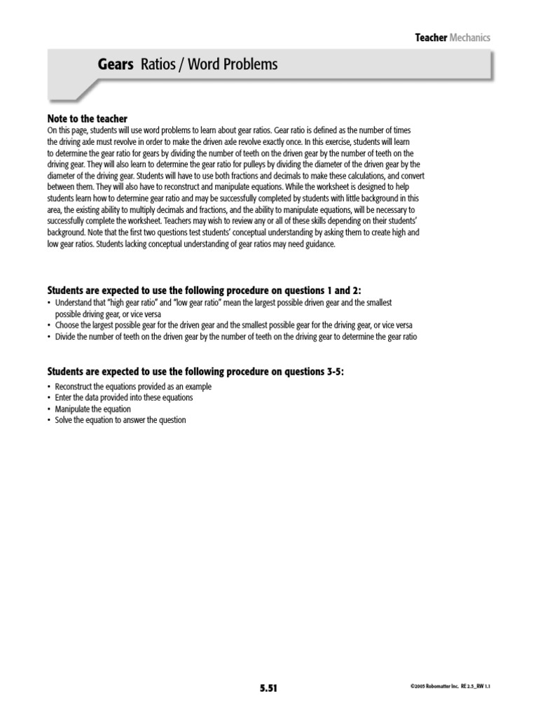 Gear Ratios Word | PDF | Gear | Fraction (Mathematics)