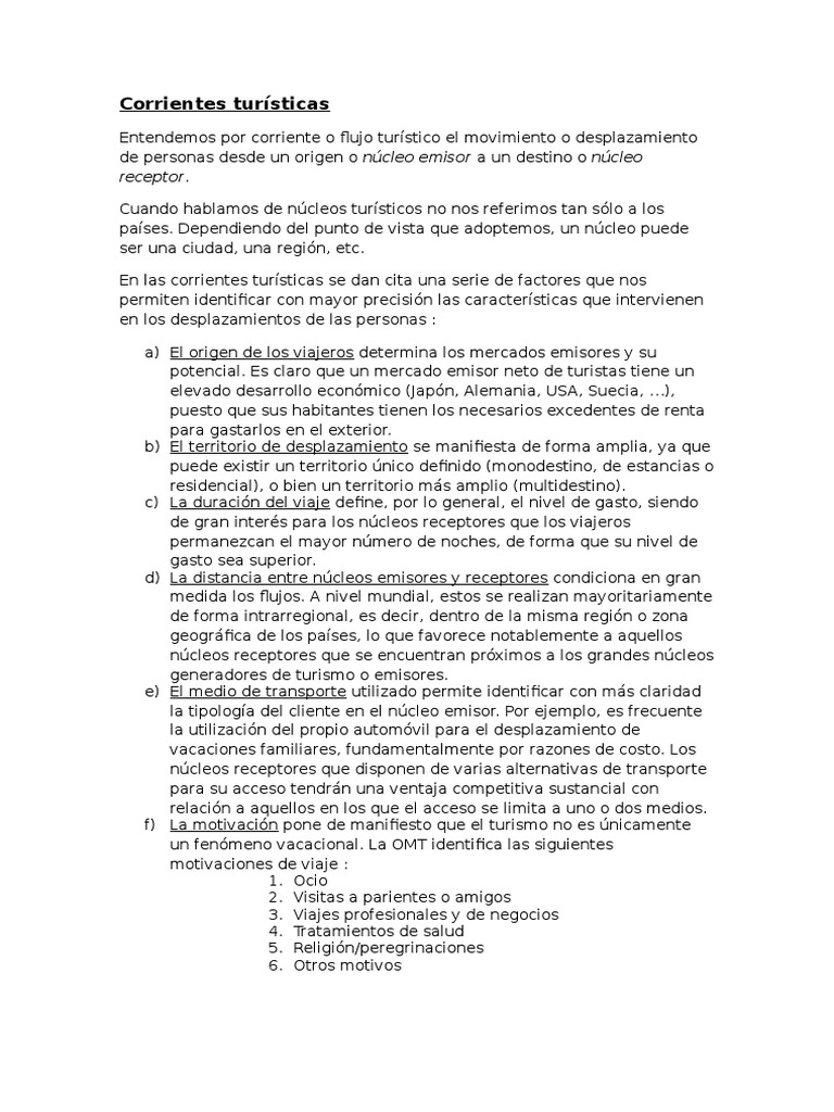 Corrientes Turísticas y Sus Factores | PDF | Turismo | Economias