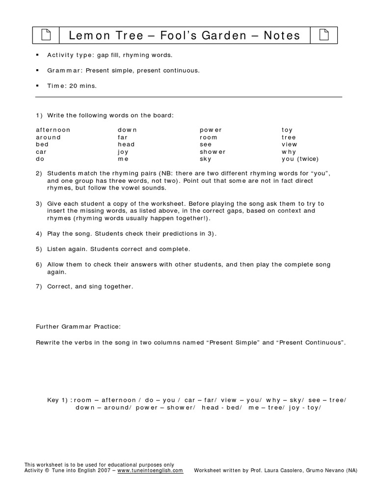 Lemon Tree | PDF | Rhyme | English Language