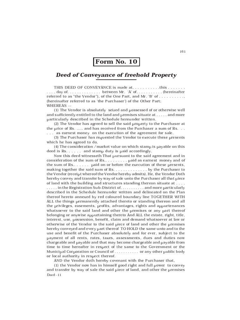 Deed of Conveyance Freehold PDF | PDF
