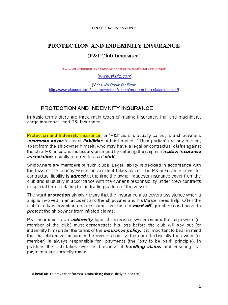 Understanding Protection and Indemnity (P&I) Insurance | PDF ...