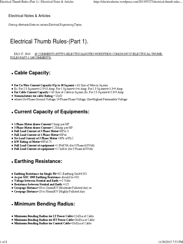 Electrical Thumb Rules - (Part 1) | PDF | Insulator (Electricity) | Transformer