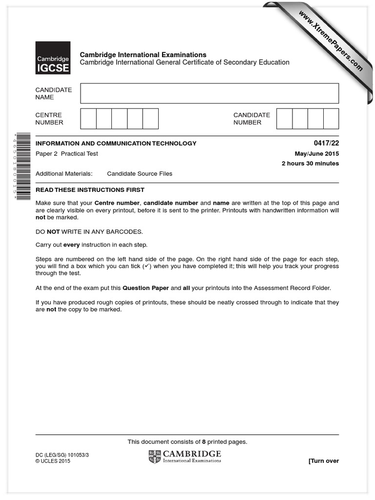 May/June 2015 paper 2 ICT | Typefaces | Page Layout