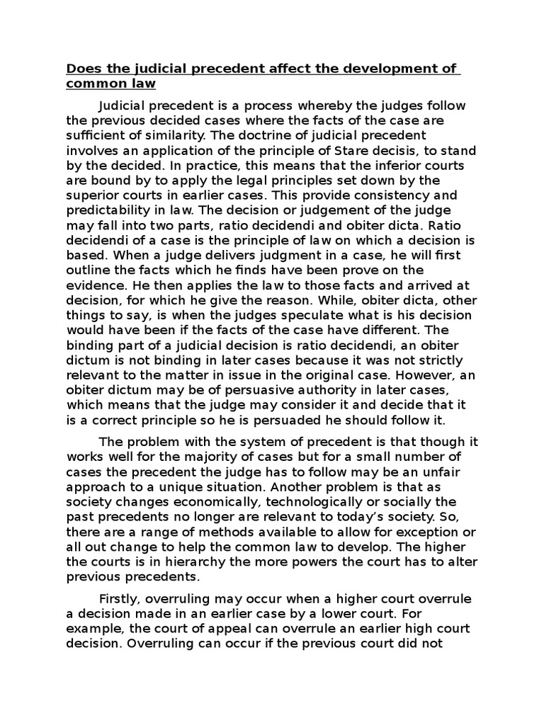 Judicial Precedent Essay | PDF | Obiter Dictum | Precedent