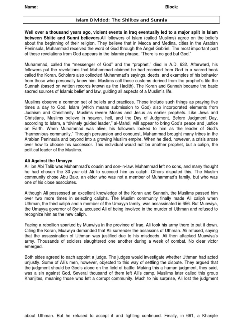 Sunni Shia Reading | PDF | Husayn Ibn Ali | Shia Islam