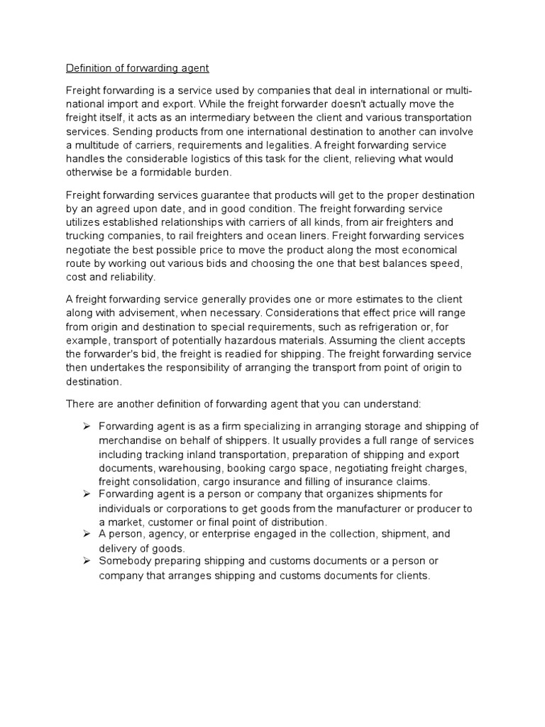 Forwarding Agent | PDF | Cargo | Consumer Goods