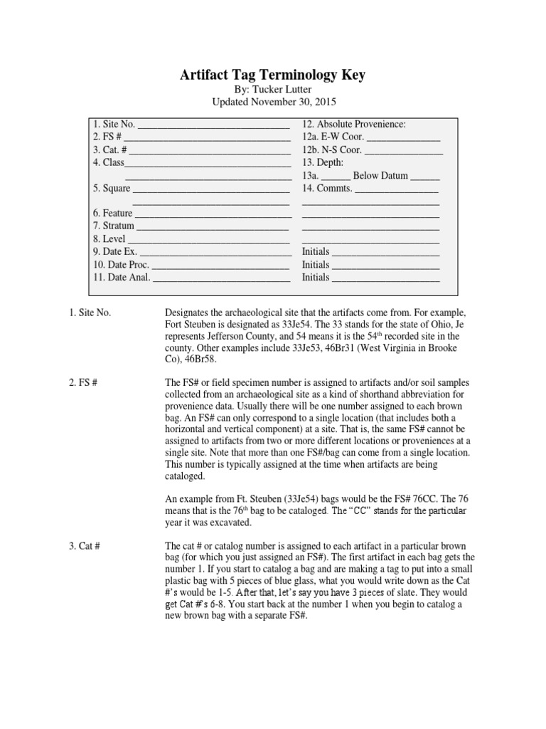 Artifact Tagging Terminology Guide | PDF | Excavation (Archaeology ...