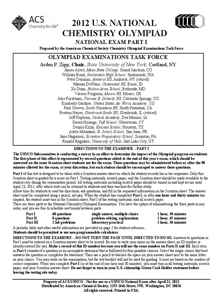 2012 Usnco National Exam Part I | PDF