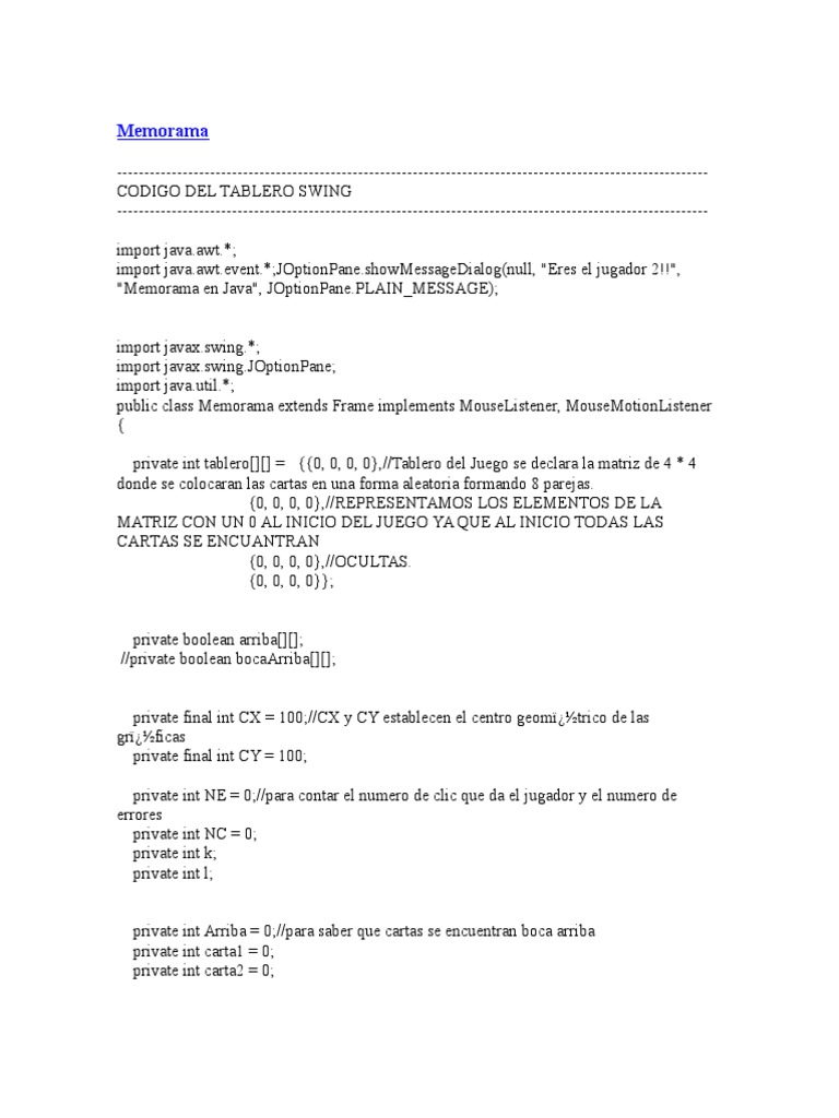 Memorama Java | PDF | Java (lenguaje de programación) | Tecnología de sistema operativo