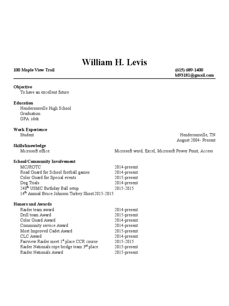 William H. Levis - Student Profile | PDF