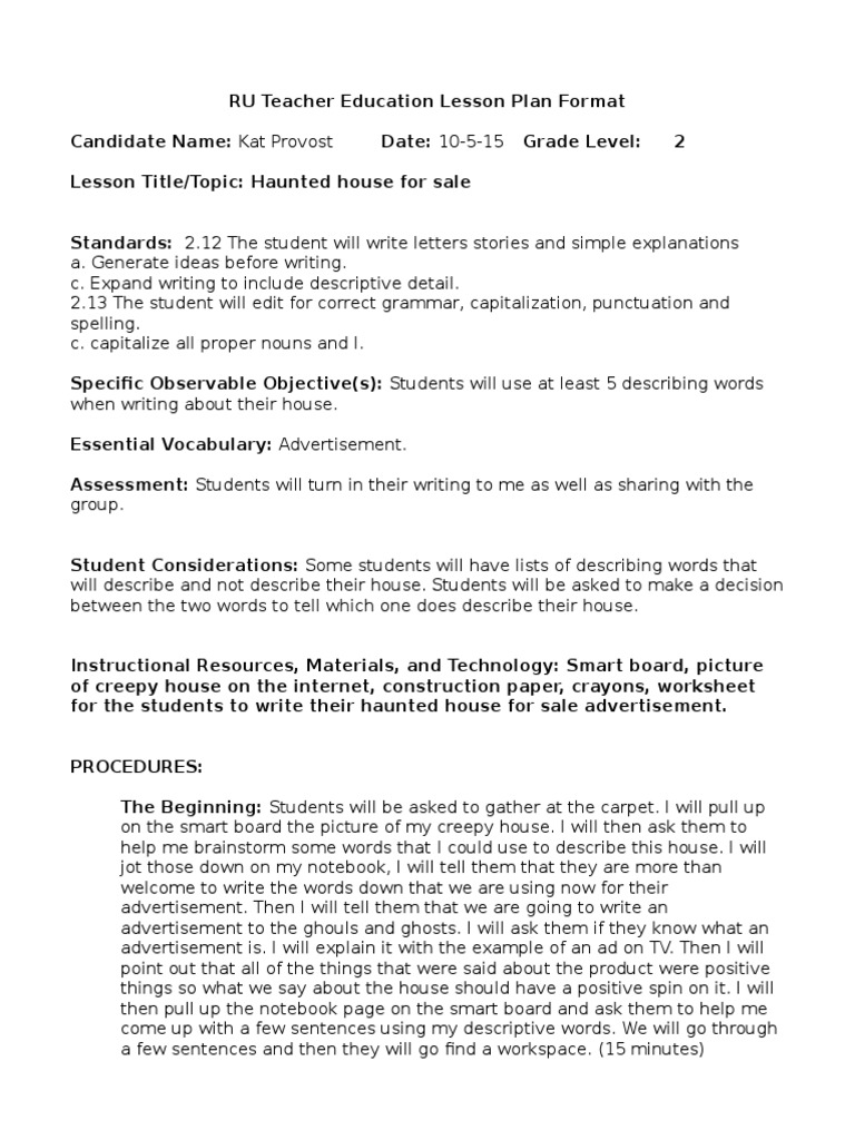 Haunted House Advertisement Lesson Plan | PDF | Lesson Plan | Communication