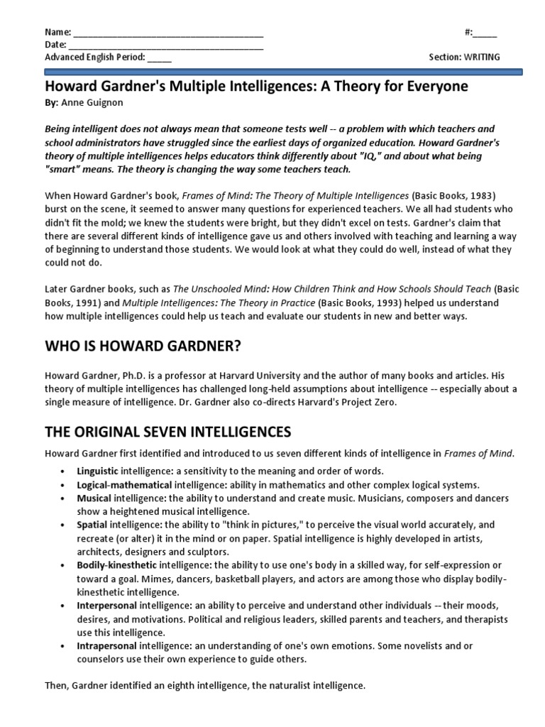 Multiple Intelligences Article by Anne Guignon | Download Free PDF ...