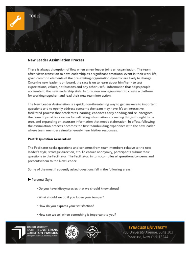 Tool New Leader Assimilation | PDF | Facilitator | Leadership