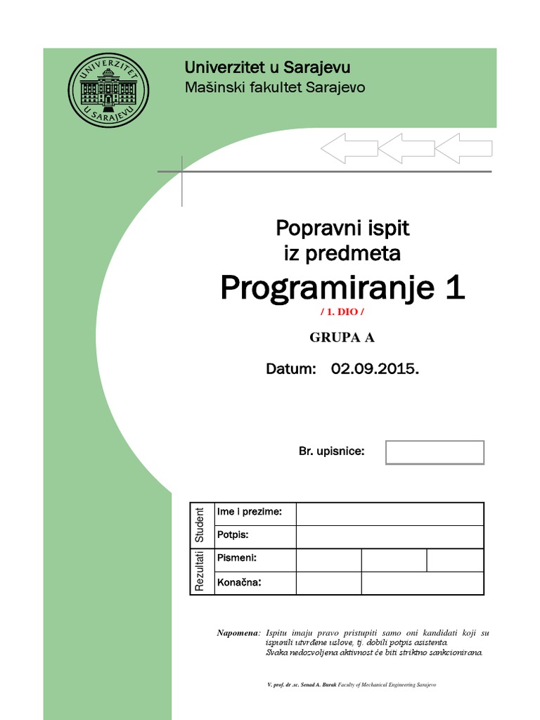 Programiranje 1 - Prvi Parcijalni Ispit - Grupa A | PDF