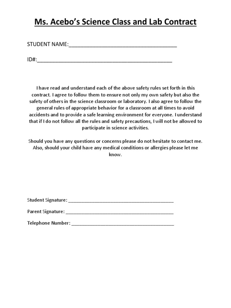 Science Class Safety Contract | PDF | Self-Improvement | Lifestyle