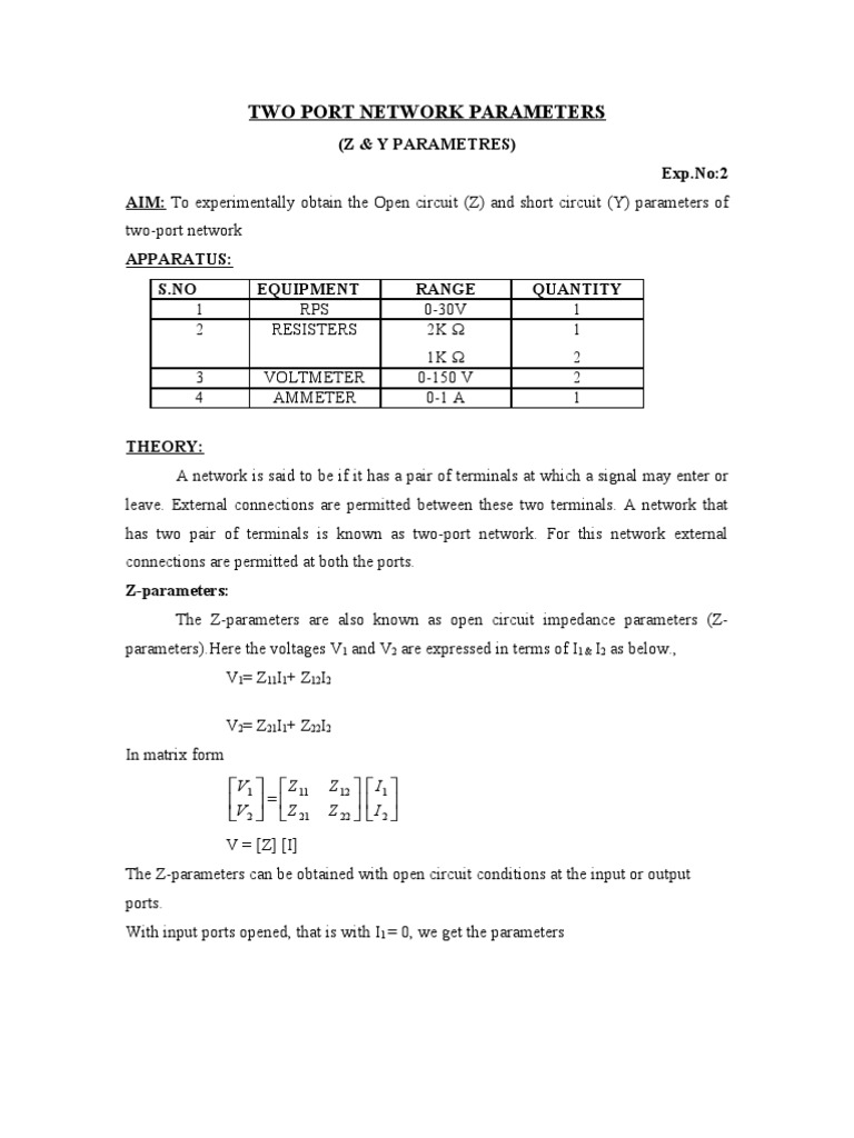 Two Port Network Parameters | PDF | Force | Electrical Engineering