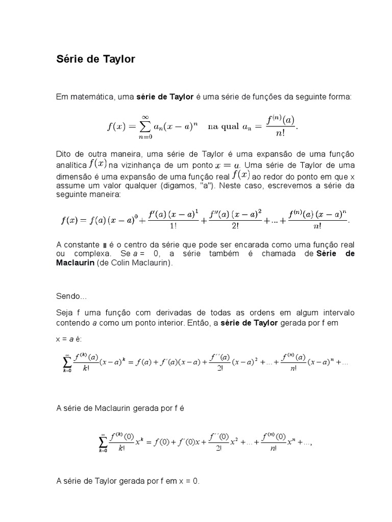Série de Taylor Trabalho | PDF | Função (Matemática) | Séries de Fourier