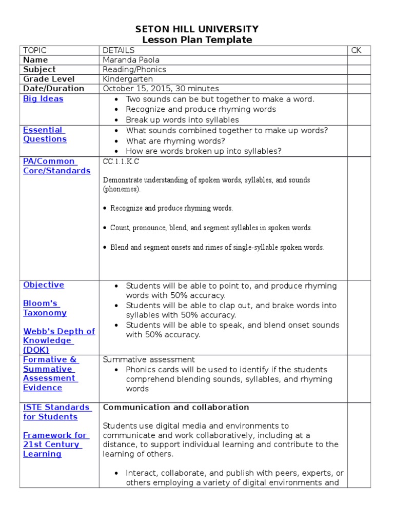 Phonics Lesson Plan-2 | PDF | Phonics | Syllable