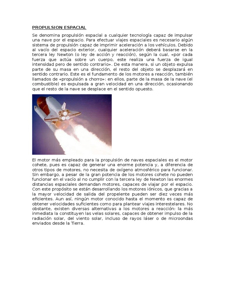 Propulsion Espacial y Motor Cohete | Propulsión de naves espaciales ...