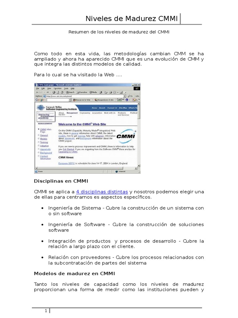 Resumen de Los Niveles de Madurez Del CMMI | PDF | Software ...