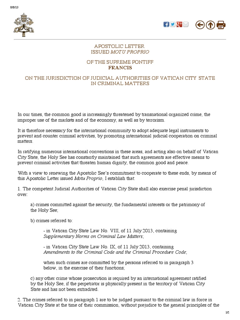 Apostolic Letter | PDF | Vatican City | Legal Personality