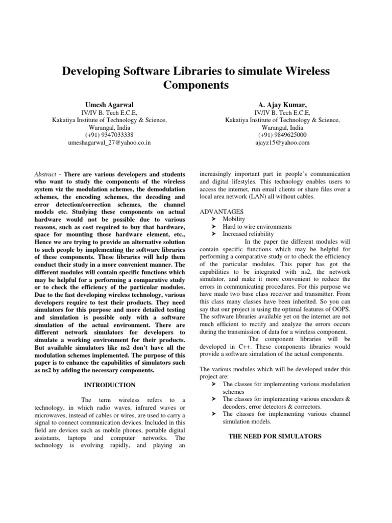 Developing Software Libraries To Simulate Wireless Components | Download Free PDF | Data ...