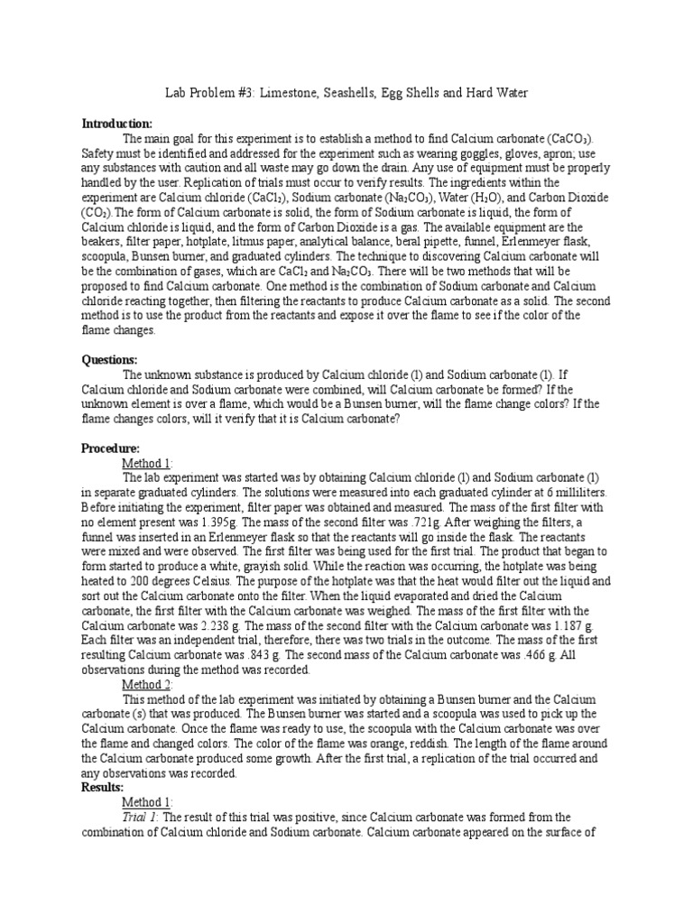 Calcium Carbonate Lab Experiment Guide | PDF | Sodium Carbonate | Carbonate