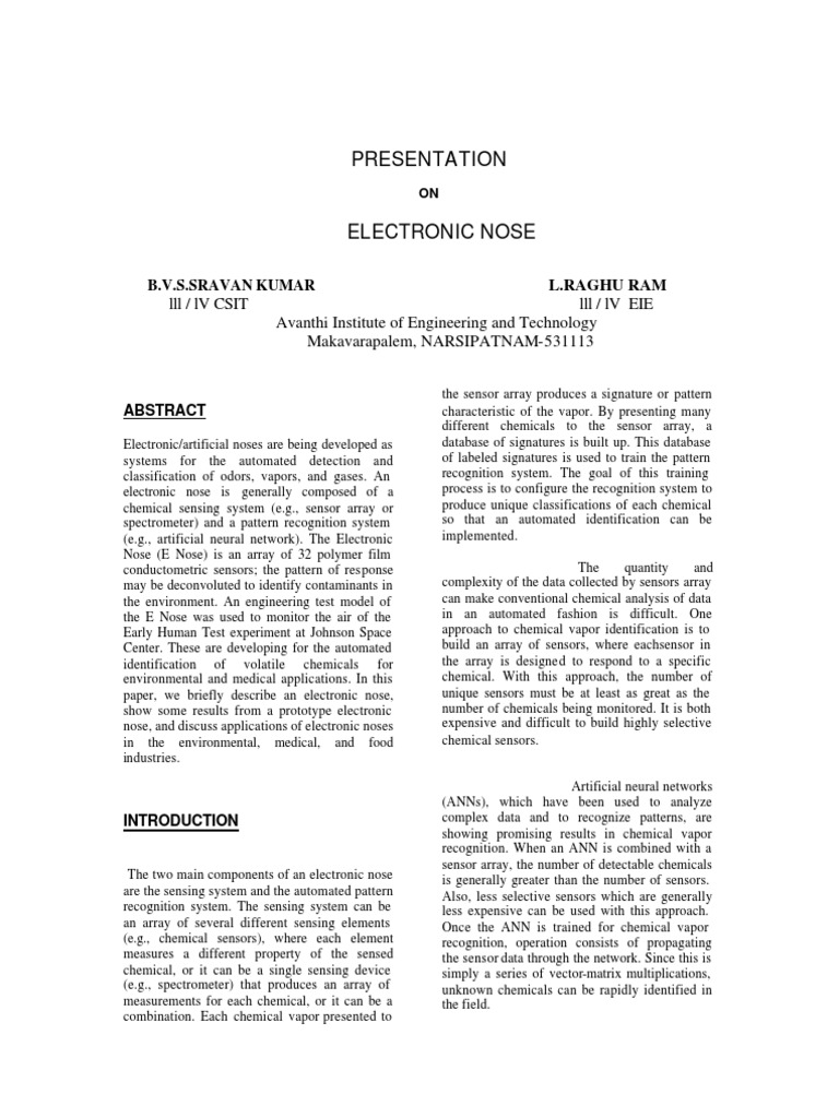 Electronic Nose | PDF | Odor | Nature