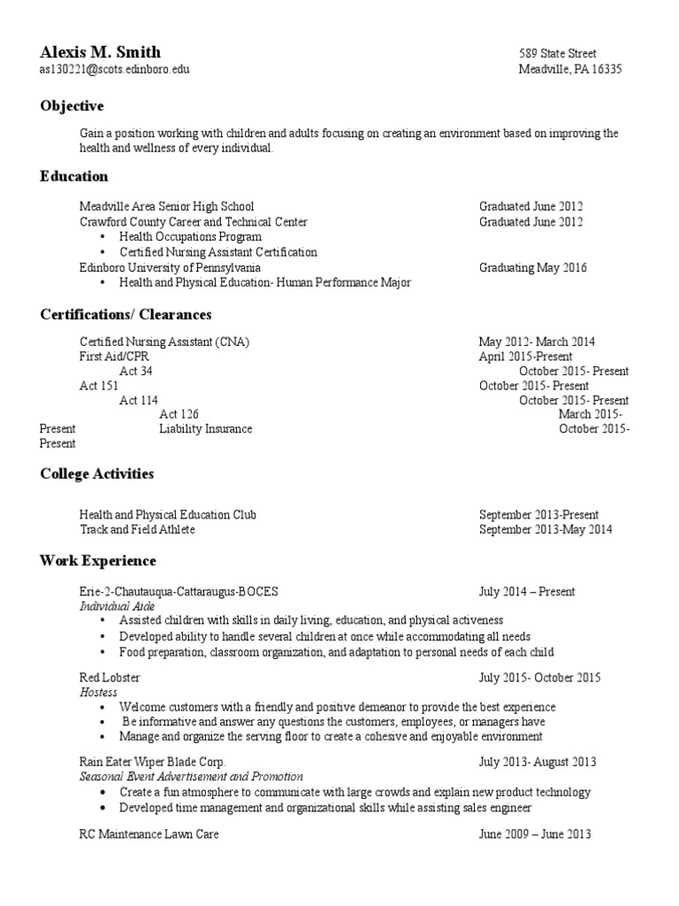 Ymca Resume | PDF | Nursing | Health Care