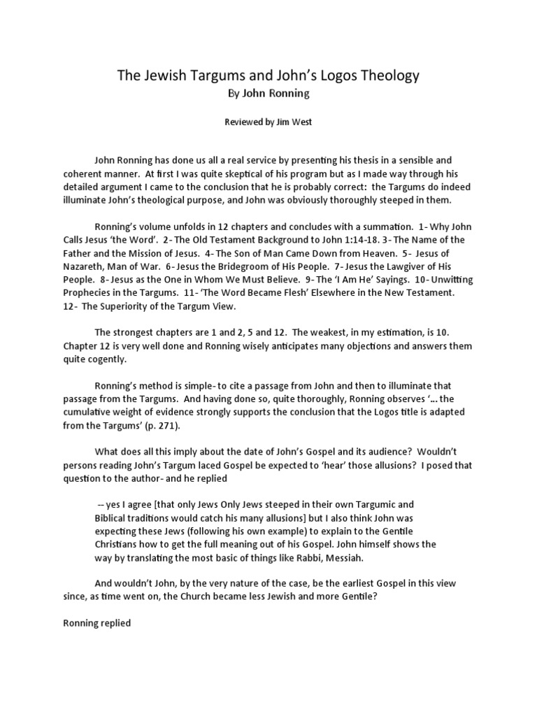 The Jewish Targums and John's Logos Theology | PDF | Gospel Of John ...