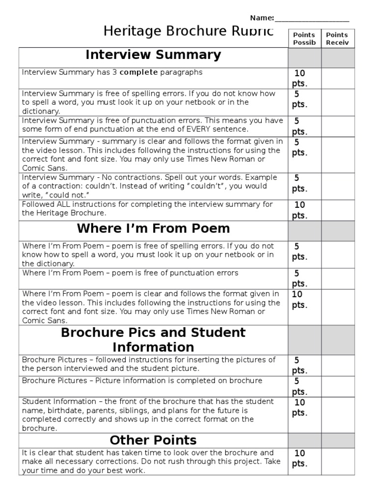 Heritage Brochure Rubric 2015-2016 | PDF