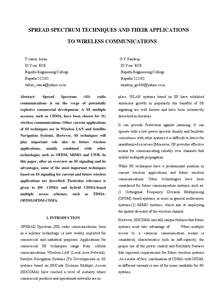 Spread Spectrum Techniques and Their Applications To Wireless Communications | PDF | Channel ...
