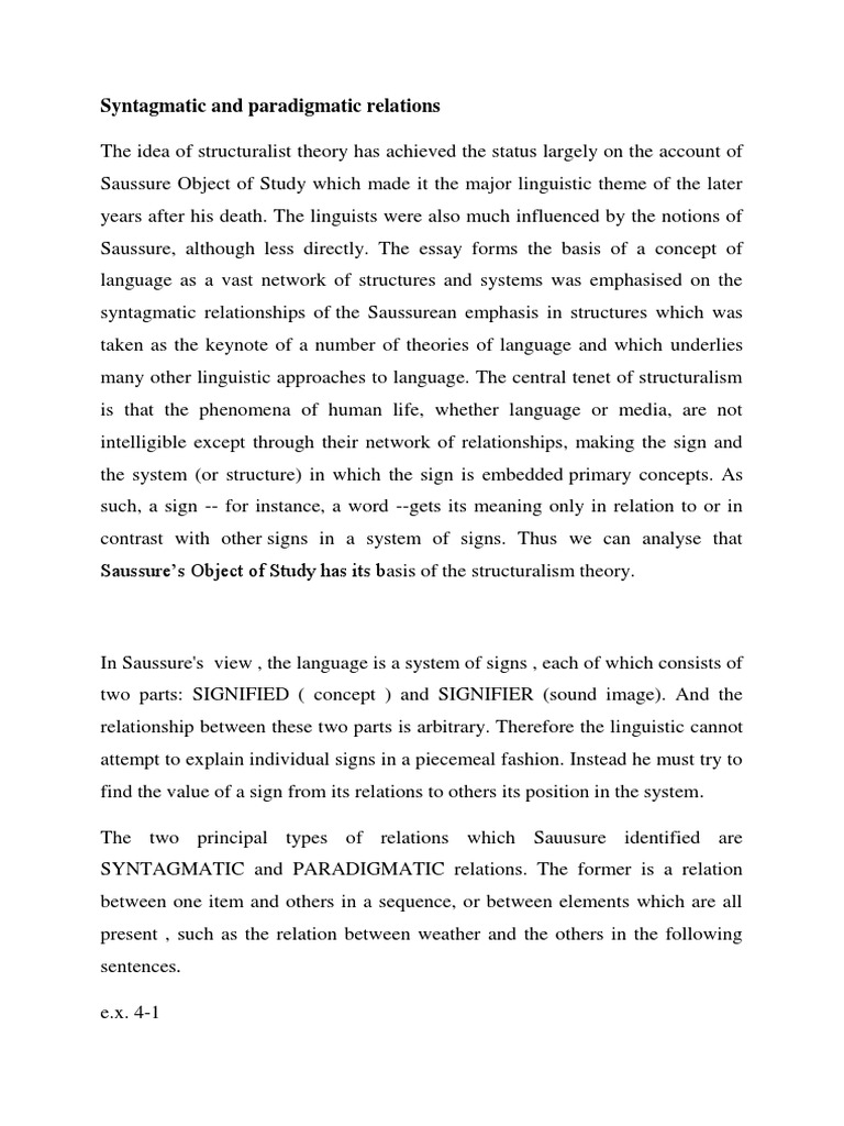Syntagmatic and Paradigmatic Relations | PDF | Linguistics | Linguistic ...