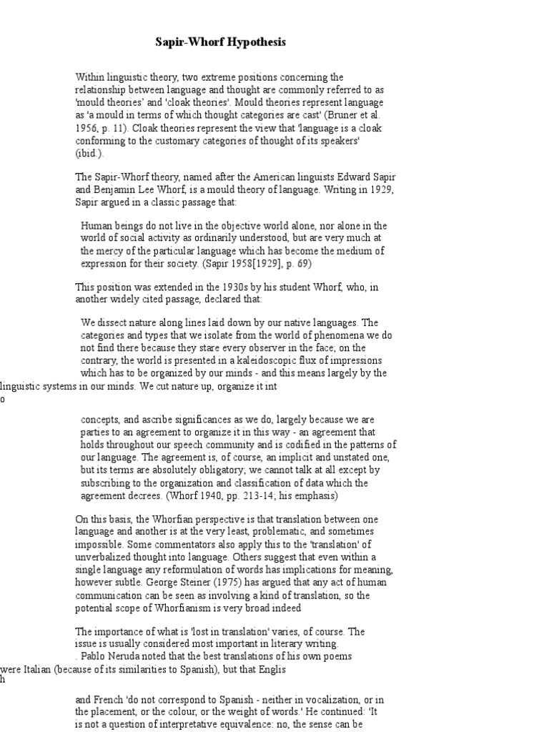 The Sapir-Whorf Hypothesis | PDF | Philosophical Movements | Linguistics