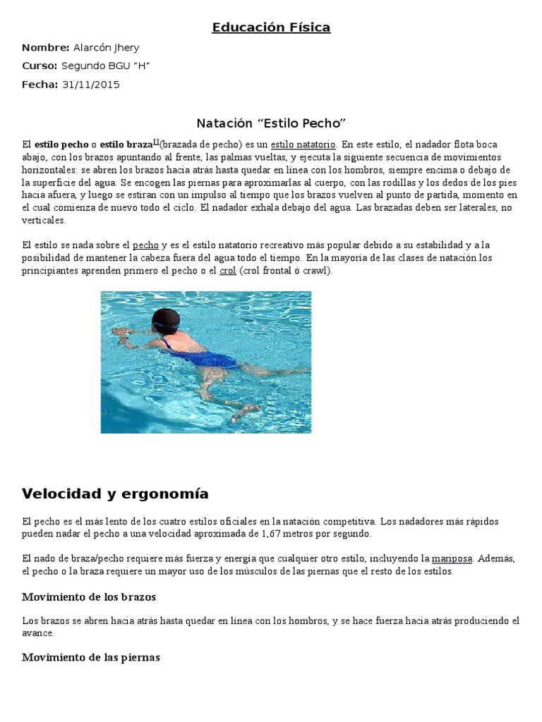 Descripción del estilo pecho en natación | PDF | Baños | Nadando