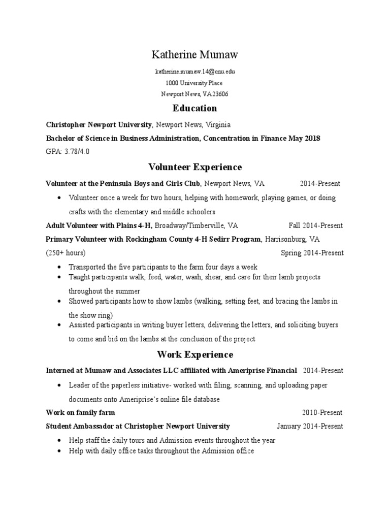 Katherine Mumaw's Resume Overview | PDF | Wellness