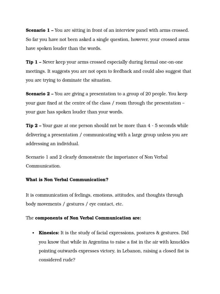 Non Verbal Communication | PDF | Nonverbal Communication | Social ...