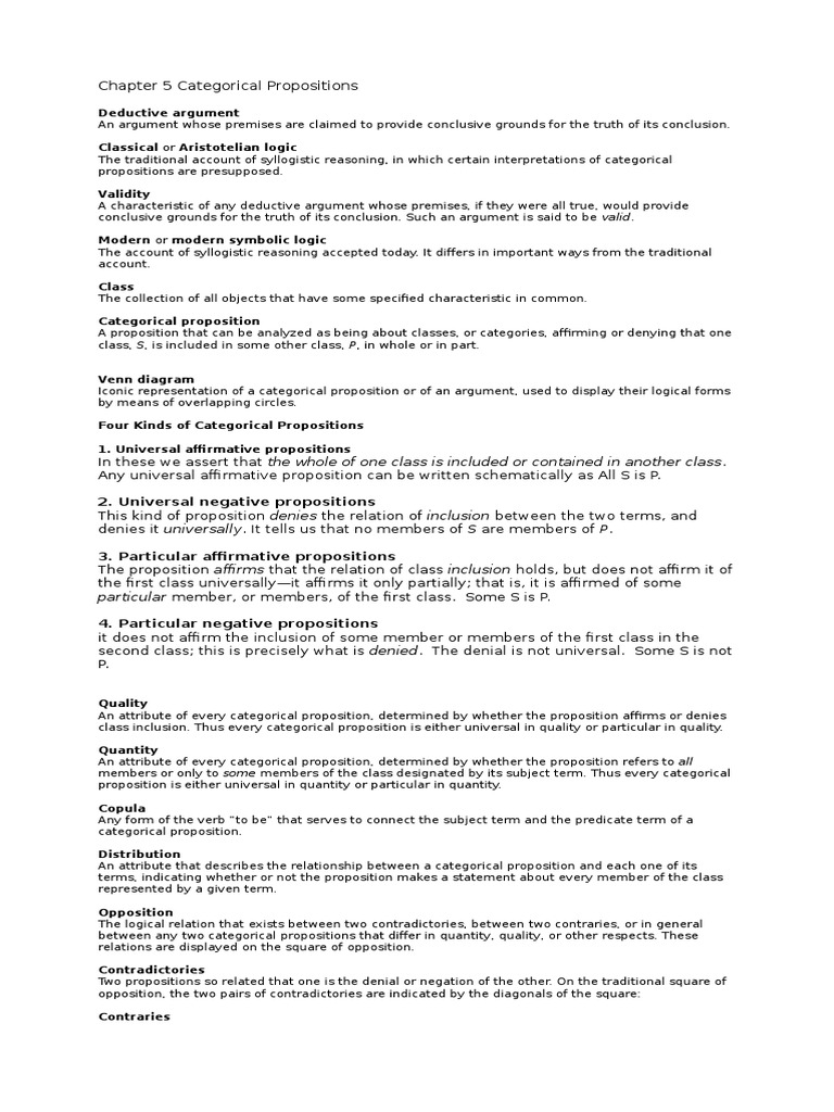 Types of Categorical Propositions | PDF | Argument | Proposition