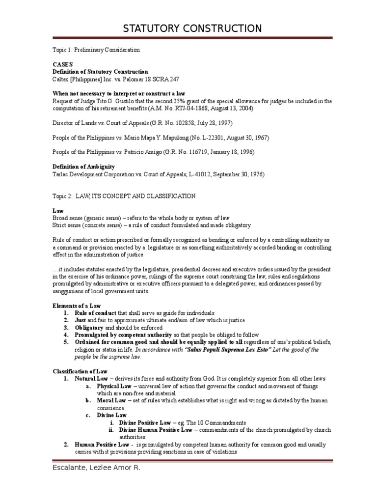 Statutory Construction 1 | PDF | Bill (Law) | Precedent