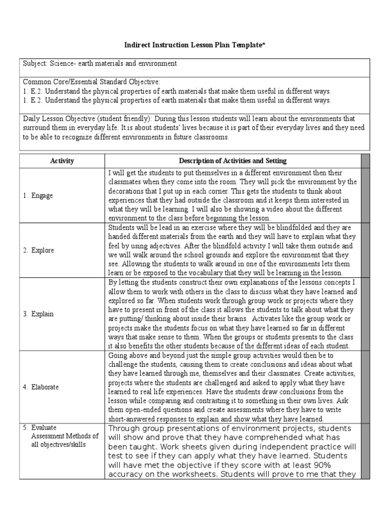 Edtpa Indirect Instruction Lesson Plan | PDF | Lesson Plan ...