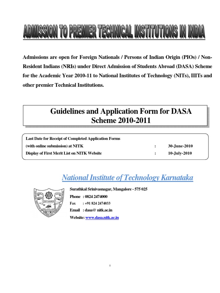 Guidelines and Application Form For DASA Scheme 2010-2011: National ...