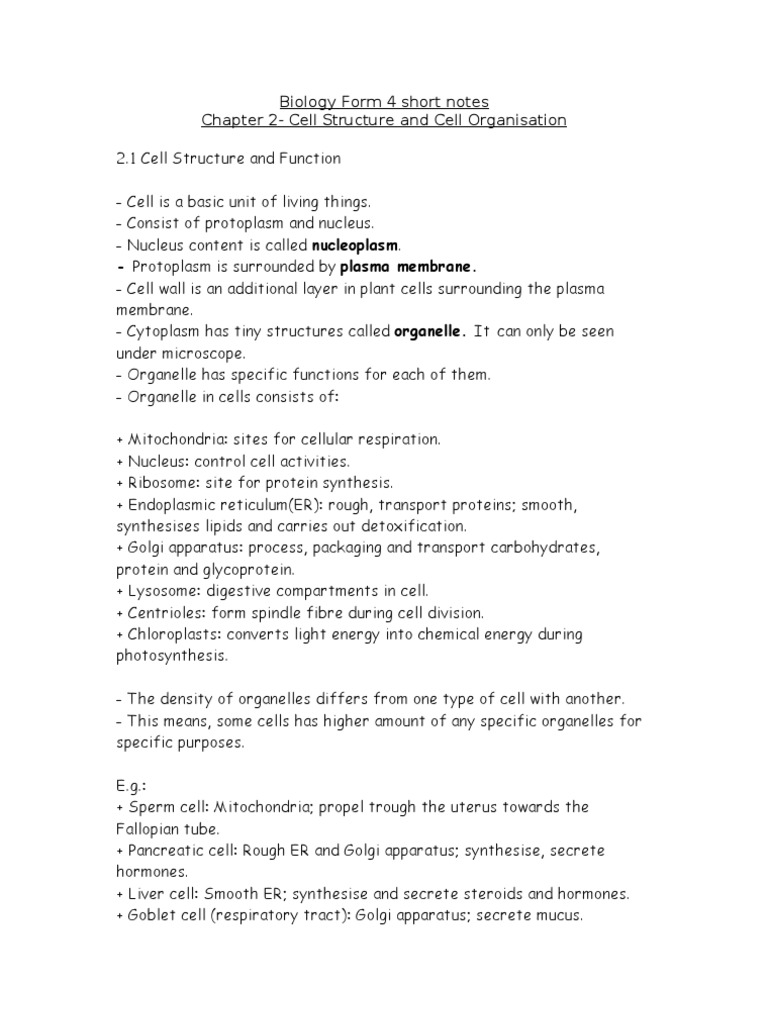 Biology Form 4 Short Notes (2.1) | PDF