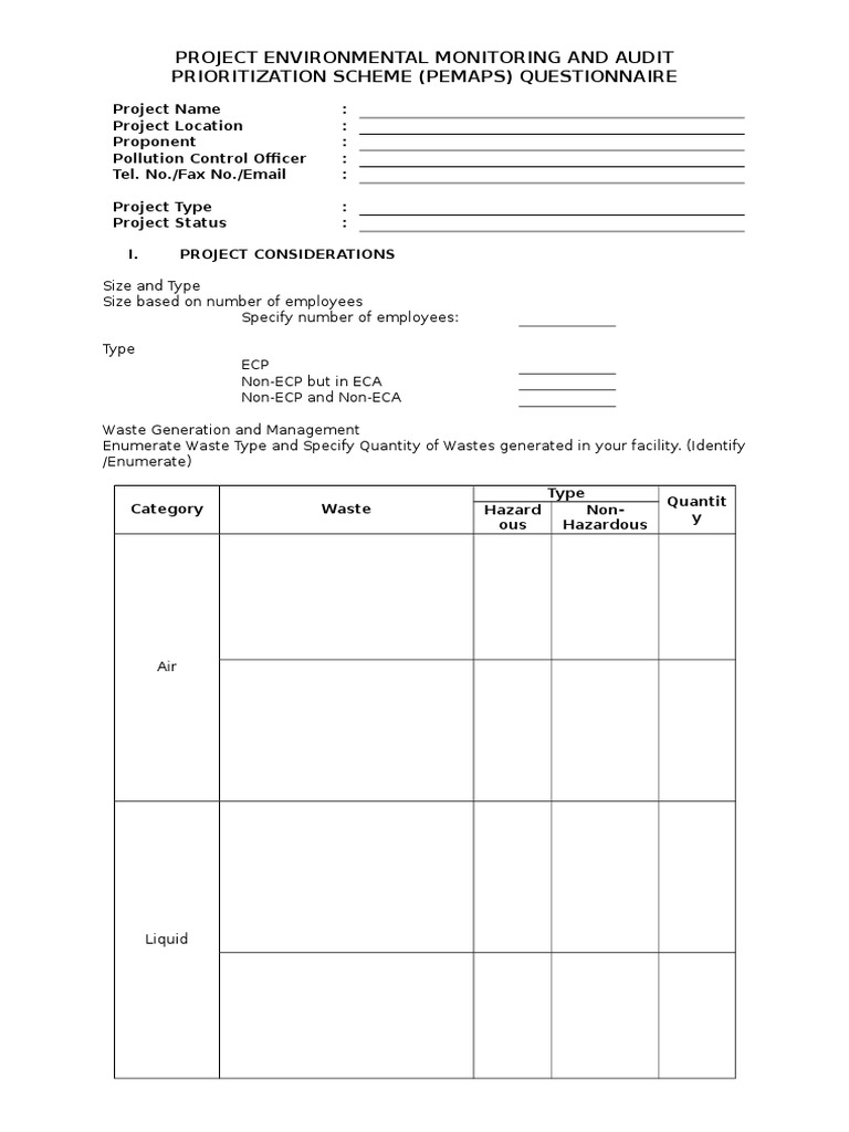 Project Environmental Monitoring and Audit Prioritization Scheme ...