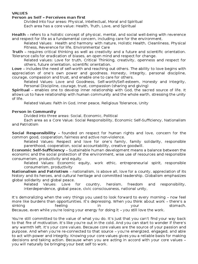 Core Values | PDF | Spirituality | Value (Ethics)