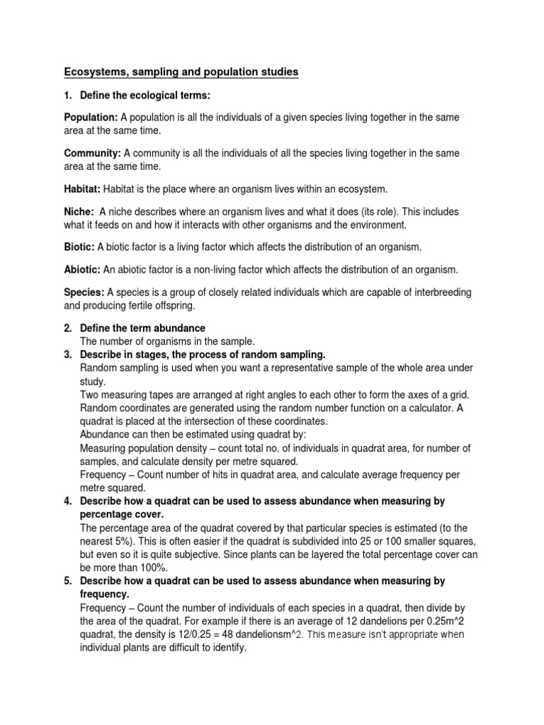 Ecosystems, Sampling and Population Studies | PDF | Ecological Niche ...