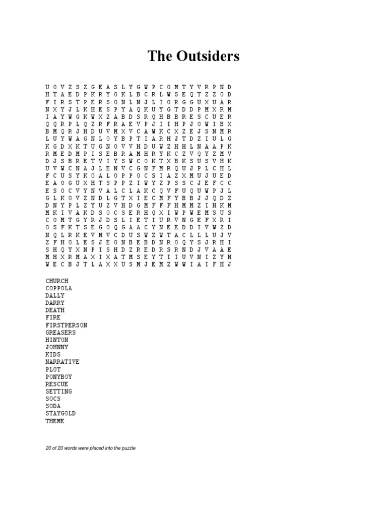 The Outsiders Word Search Leisure