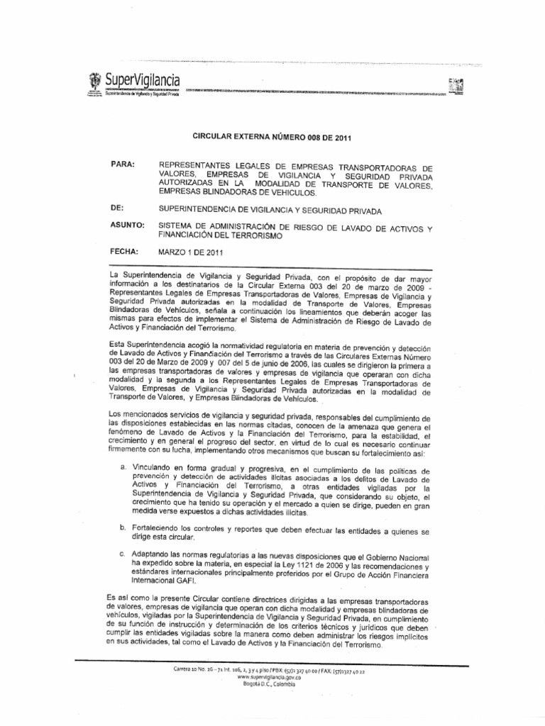 Circular Externa 008 de 2011 | PDF | Colombia | Bogotá