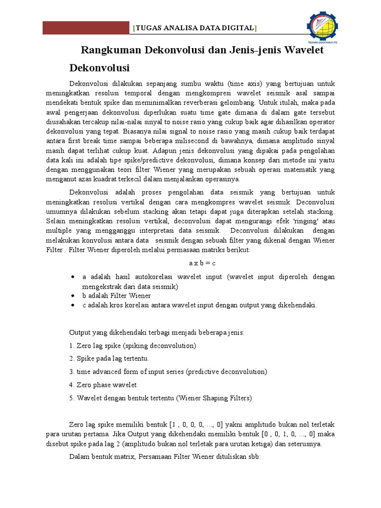 Tugas 7 (Dekonvolusi Dan Jenis Wavelet) - ADD | PDF